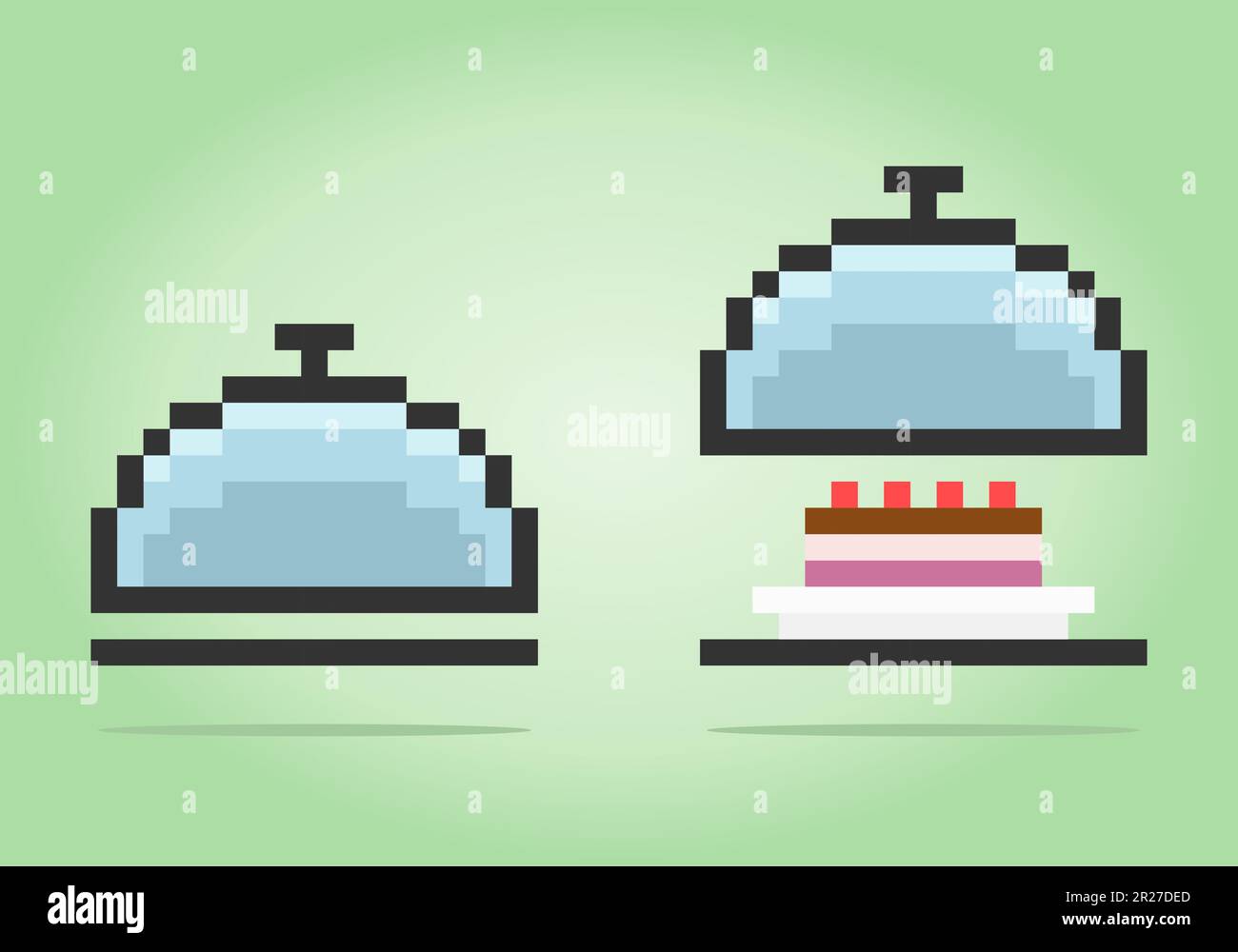 8-bit pixels of food cover. Logo icon for games in vector illustrations ...