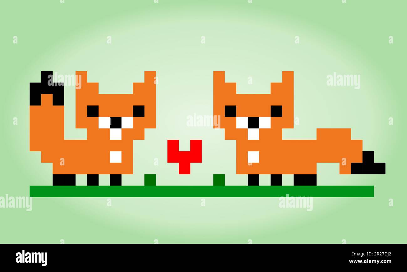 8-bit pixel of fox. Animal in Vector illustration for cross stitch and ...