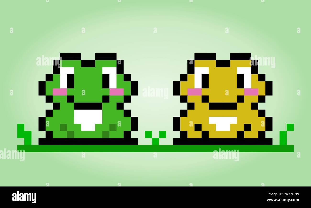8 bit pixel frog. Animals in vector illustrations for cross stitches and game assets Stock ...