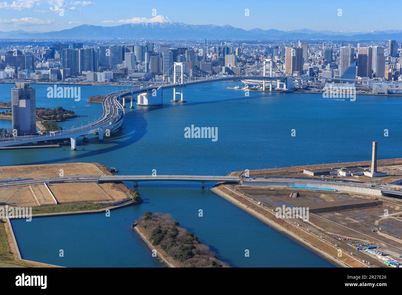 Rainbow Bridge and Mount Fuji from above Koto Ward Stock Photo - Alamy