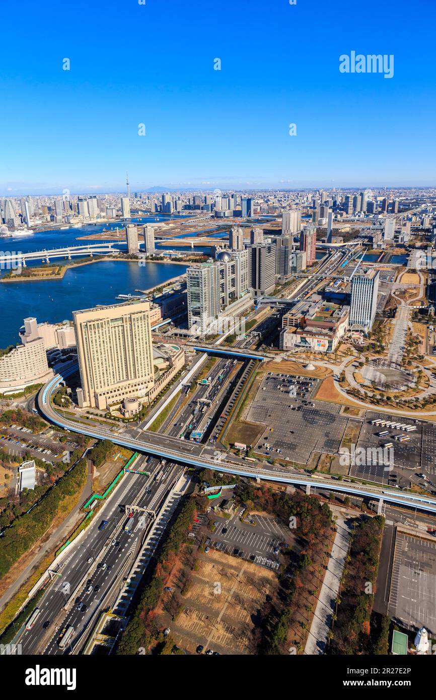 Bayshore Route of Metropolitan Expressway, Odaiba area, and Sky tree as ...