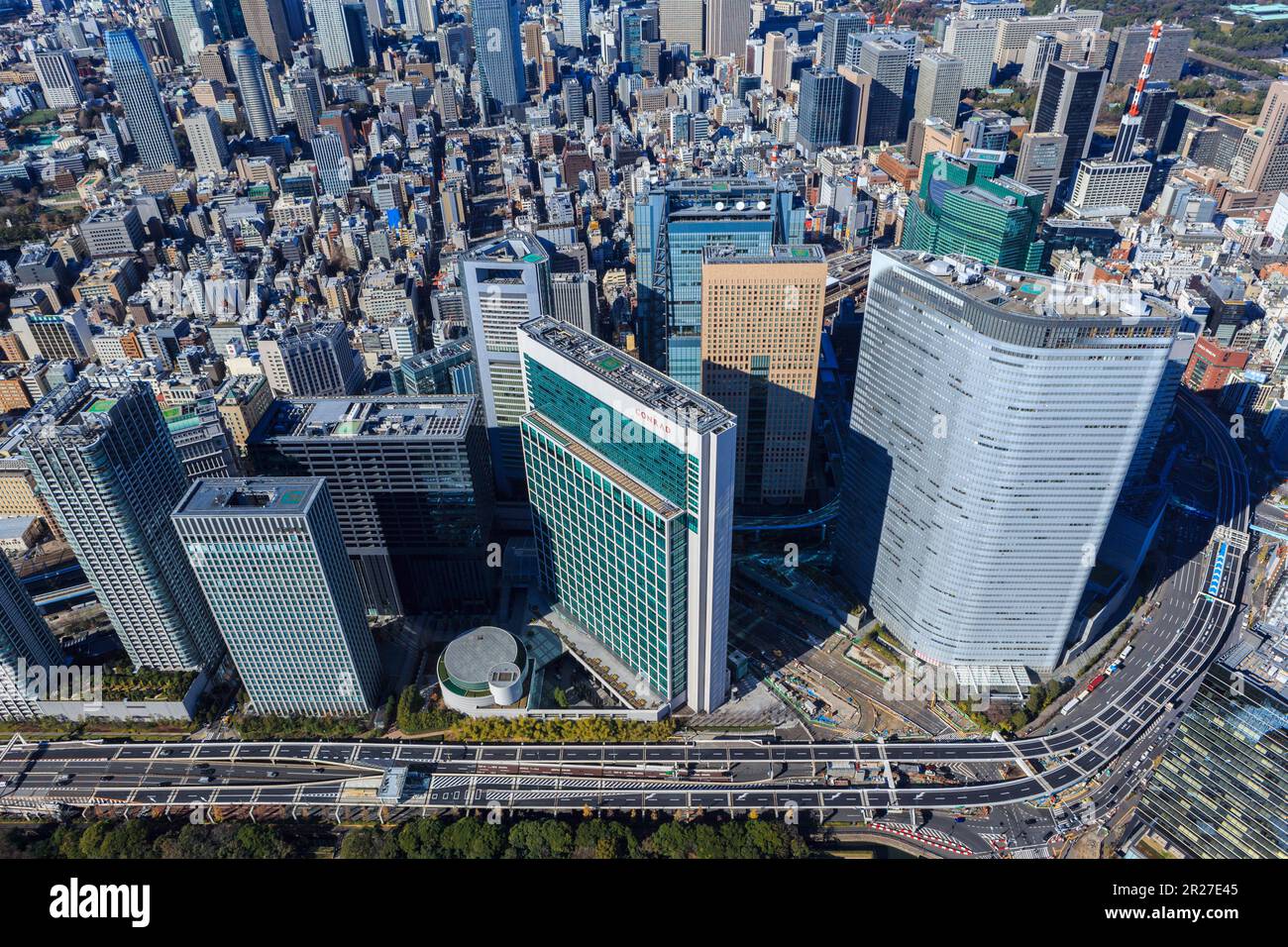 Buildings in Shiodome as seen from the sky above Chuo Ward Stock Photo ...