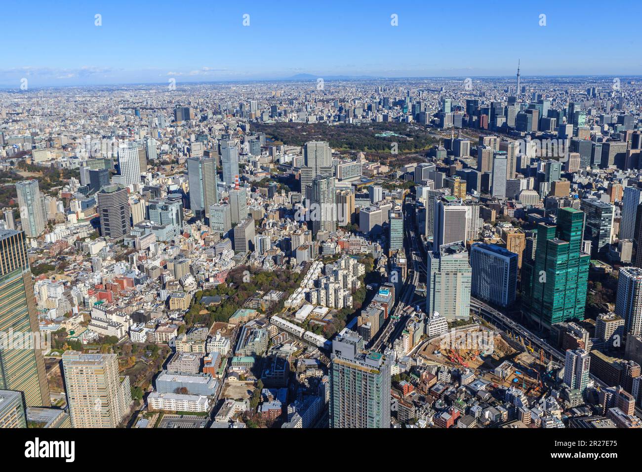 The area around Roppongi and Tokyo Skytree from above Minato Ward Stock ...