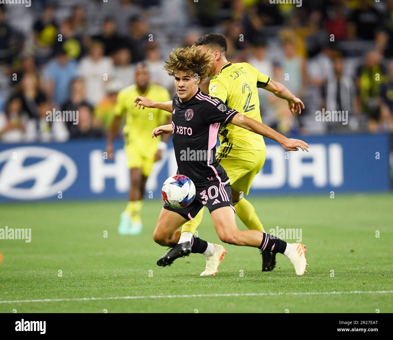 May 17, 2023: Nashville SC defender Daniel Lovitz (2) takes down Inter ...