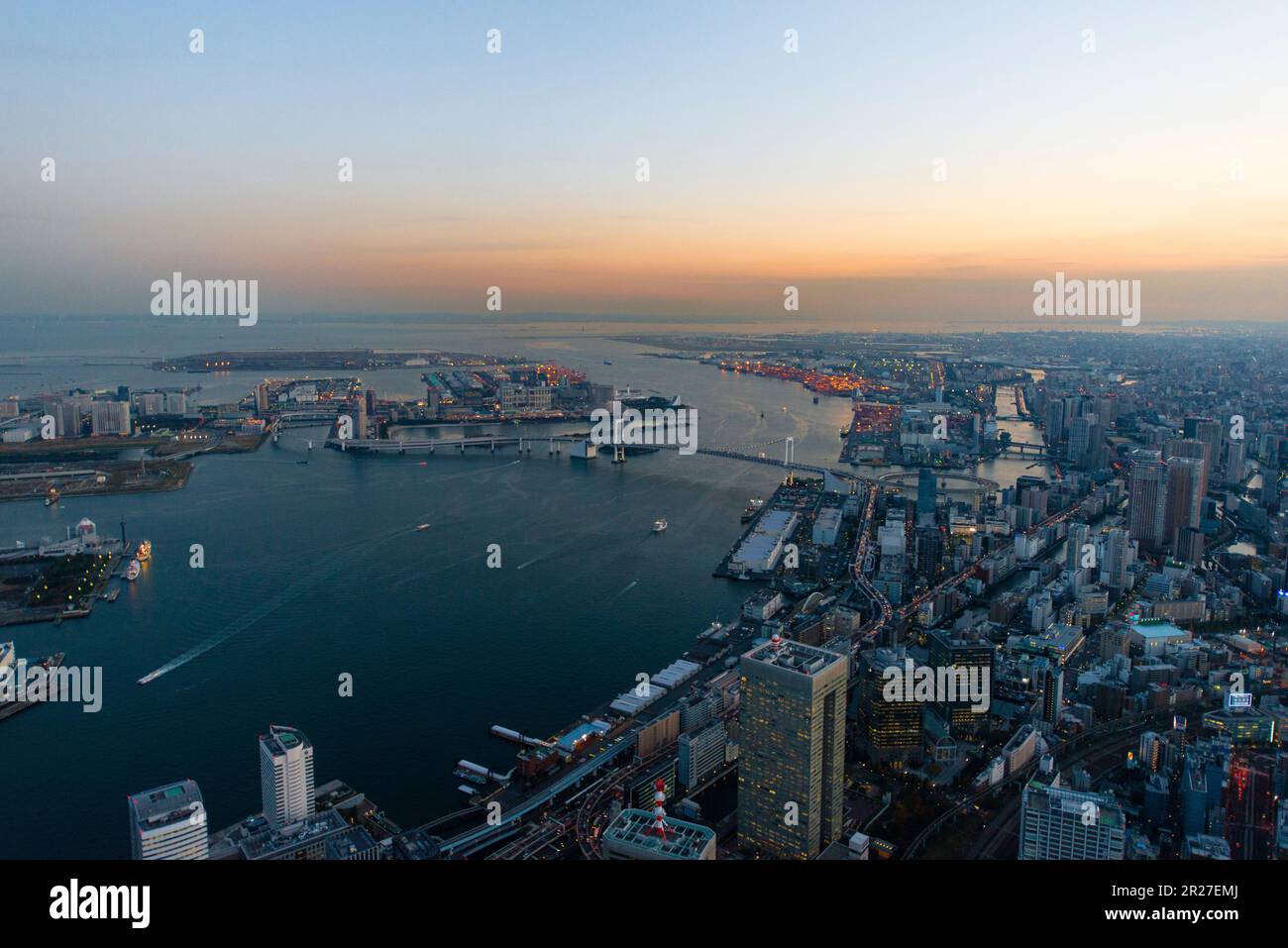 Aerial photography of evening scene of Rainbow Bridge Stock Photo - Alamy