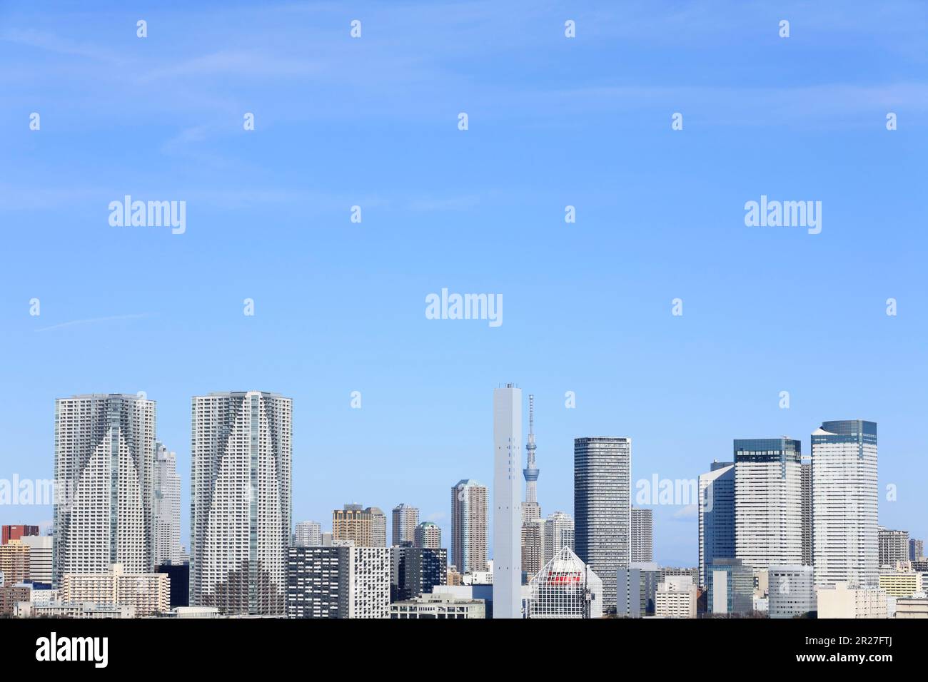 Landscape with blue sky and building group including Sky Tree Stock ...