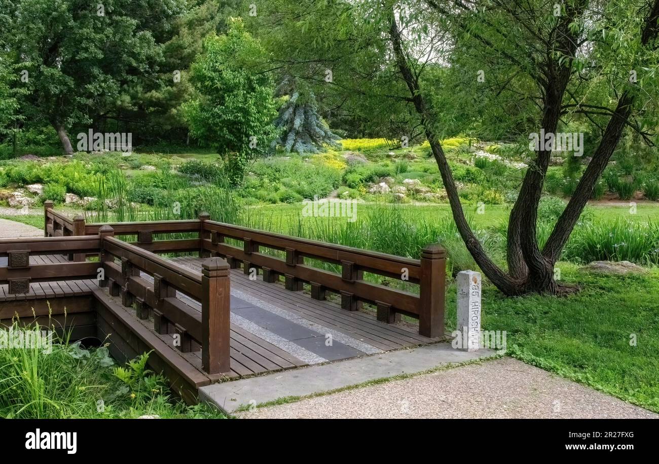 Japanese bridge built with stones from Nagasaki and Hiroshima in 1985 in commemoration of the ...