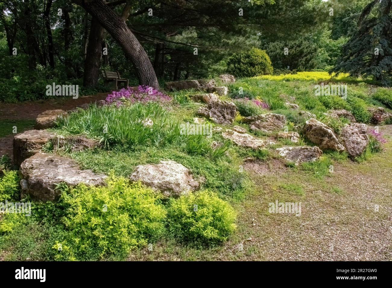 Beautiful rock garden with purple flowers at the Lyndale Park Peace ...