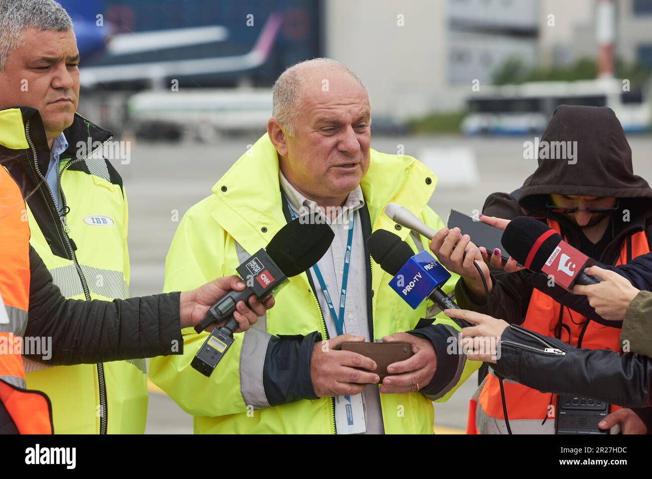 Bucharest, Romania. 17th May, 2023: Valentin Iordache (C), spokesperson ...