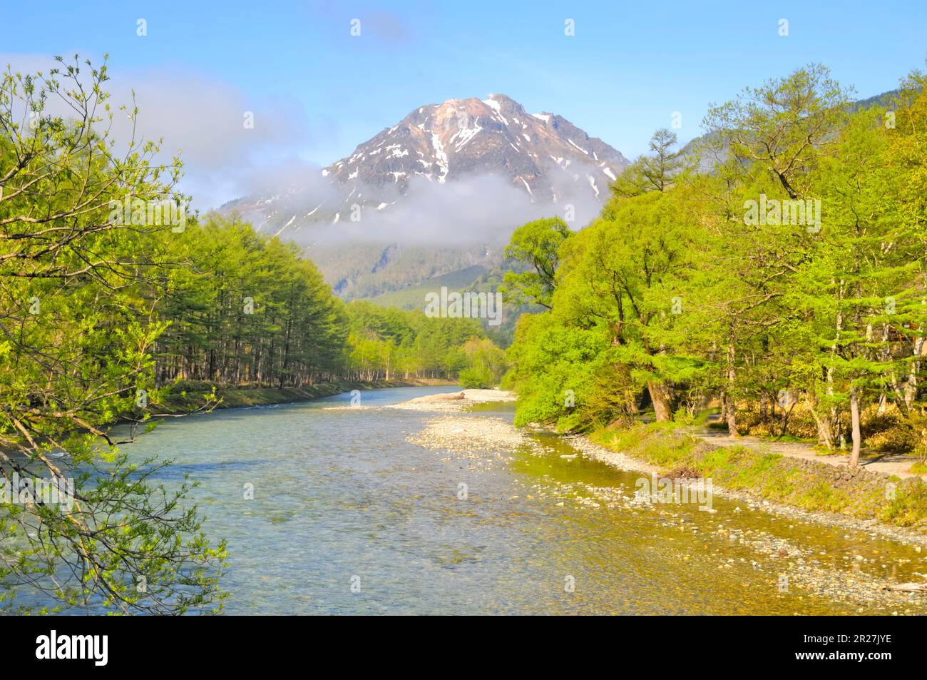 Azusagawa River and Mt.Yake Stock Photo - Alamy