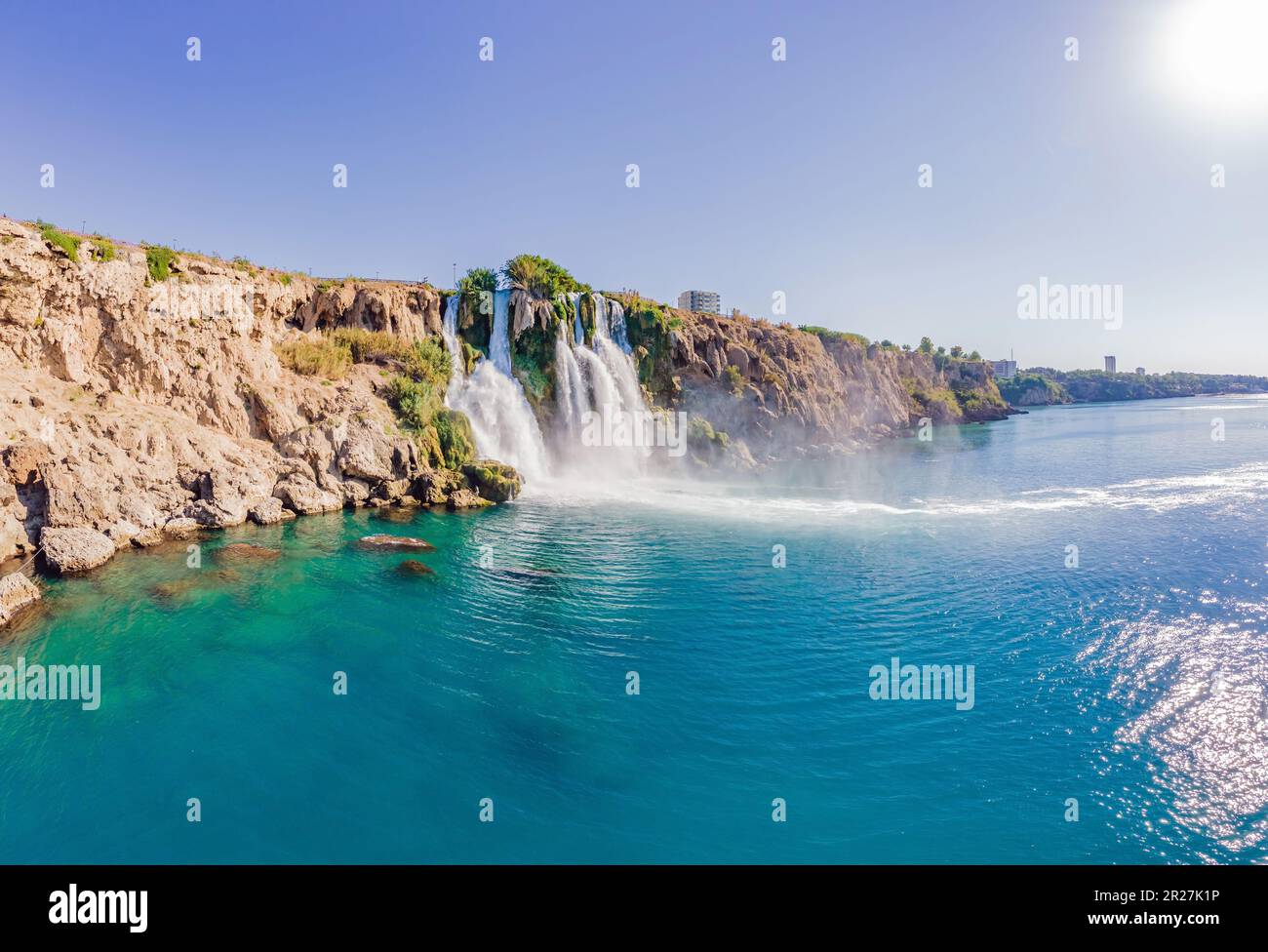 Lower Duden Falls drop off a rocky cliff falling from about 40 m into ...