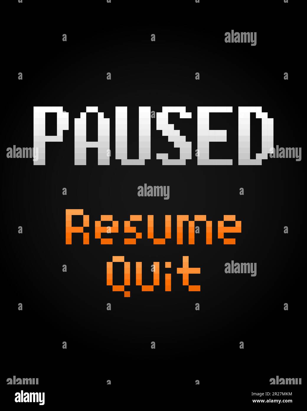8-bit pixel text, game pause menu. Background icon for game assets in vector illustrations Stock ...