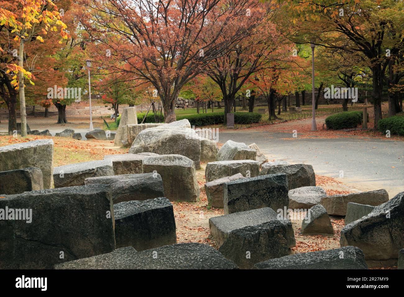 Engraved stone plaza of Osaka castle Stock Photo - Alamy