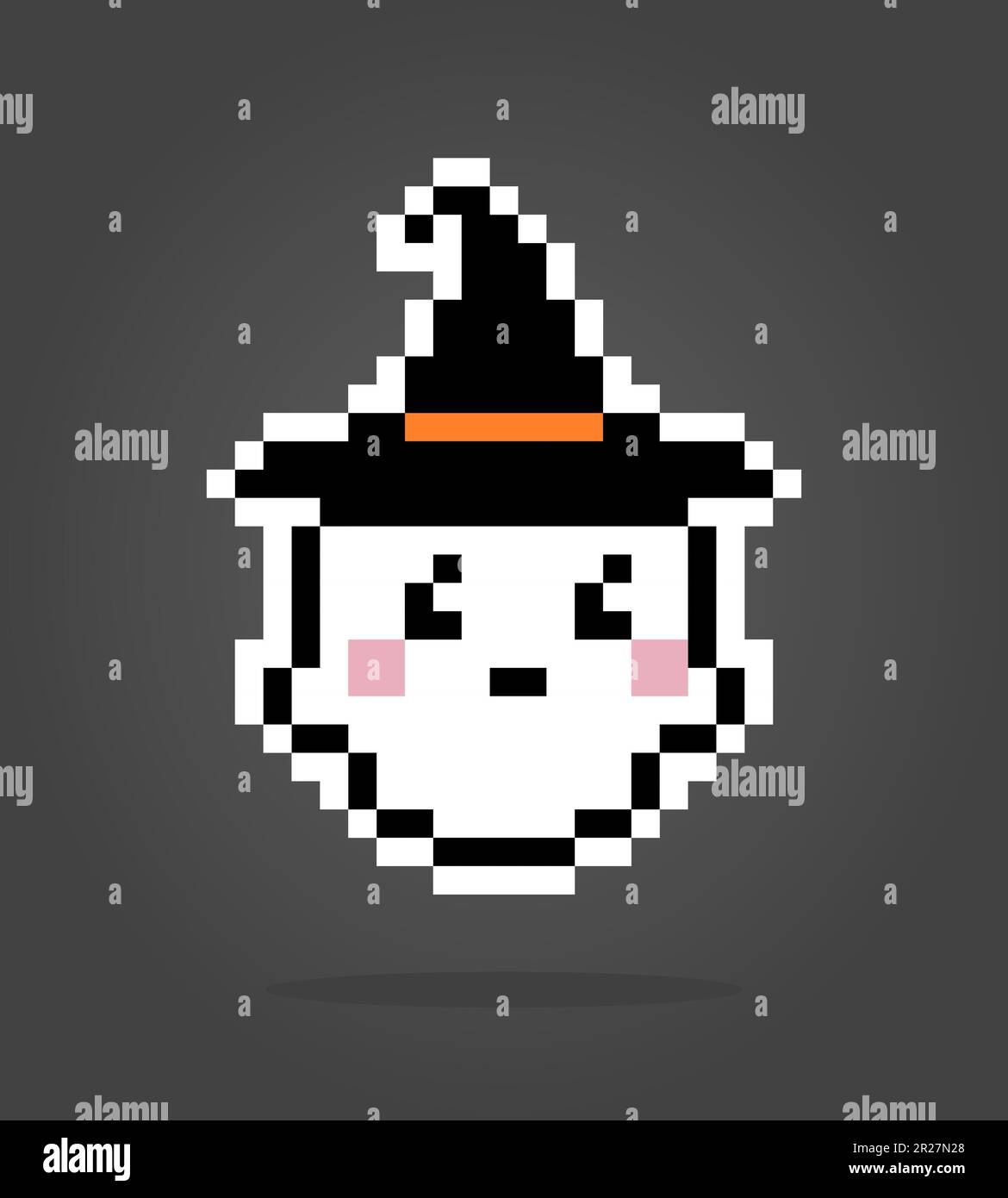 8 bit Pixel ghost wearing wizard hat. Cute flying ghost in vector ...