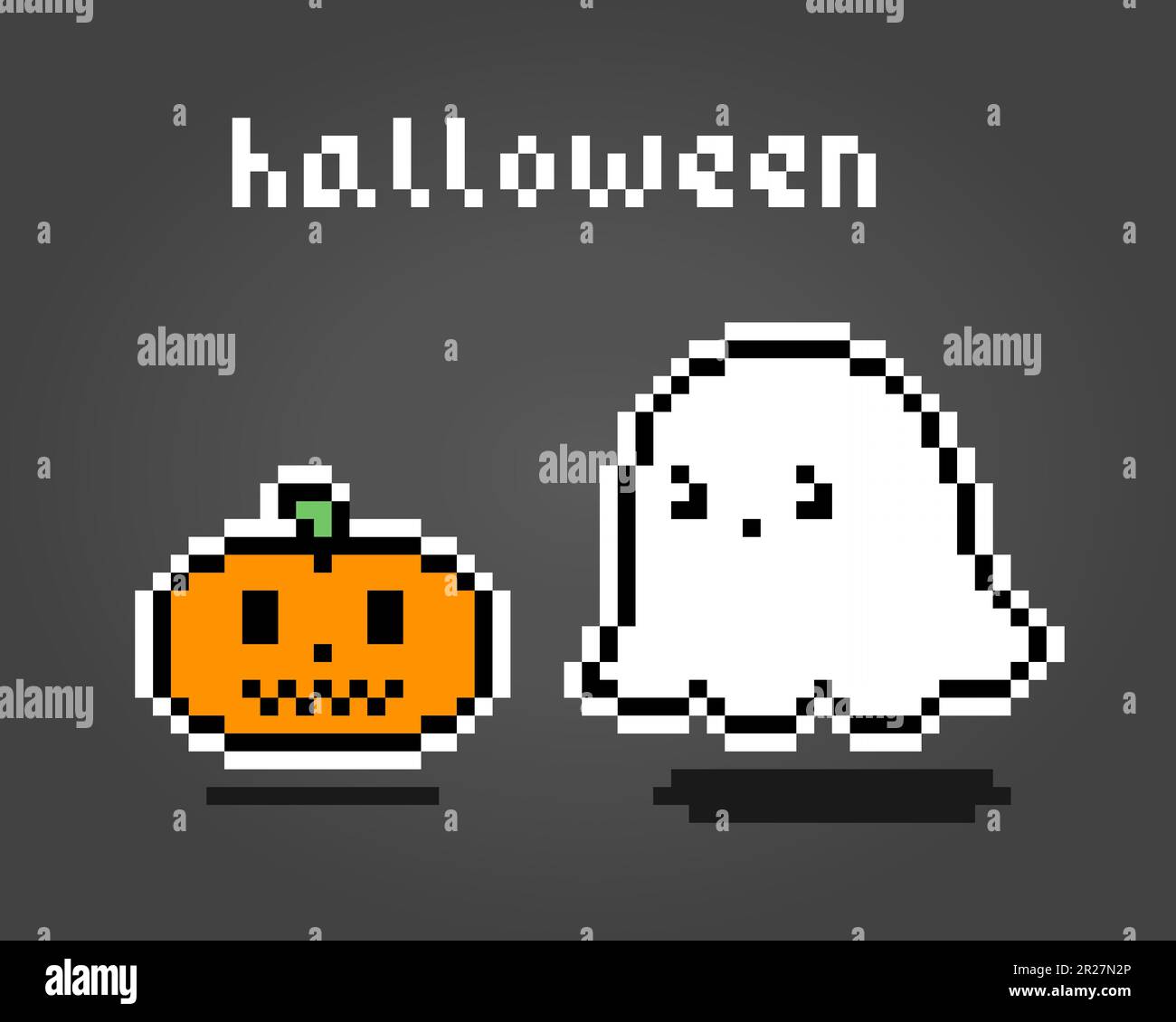 8 bit Pixel ghost. Cute ghost and pumpkin in vector illustration Stock ...