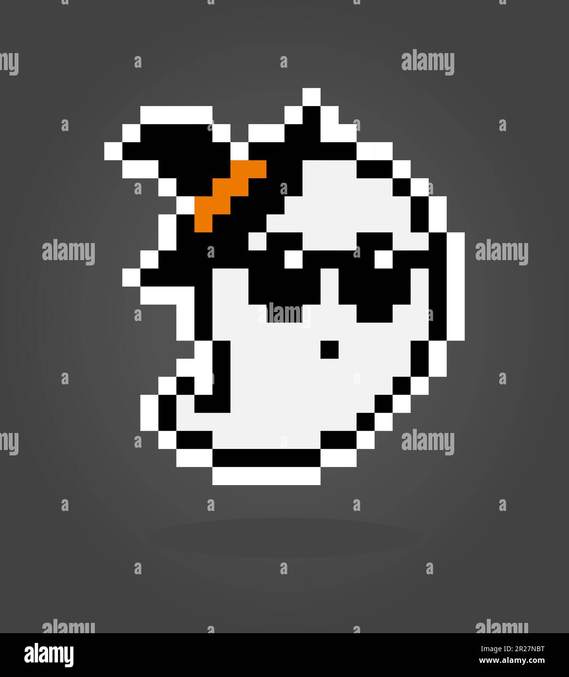 8 bit Pixel ghost wearing wizard hat. Cute flying ghost in vector ...