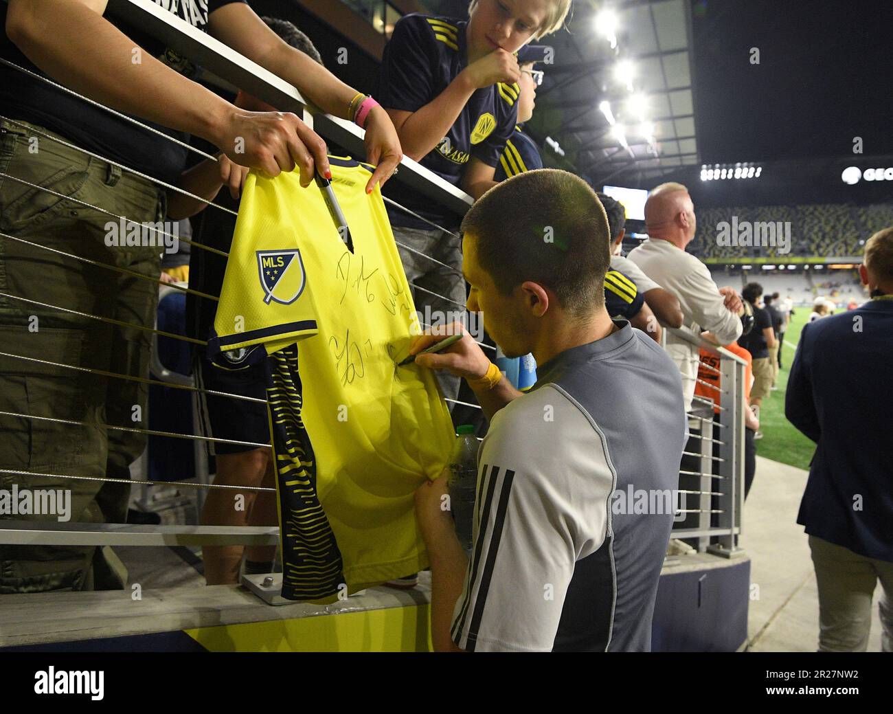 May 17, 2023: Nashville SC defender Jack Maher (5) signs an autograph ...