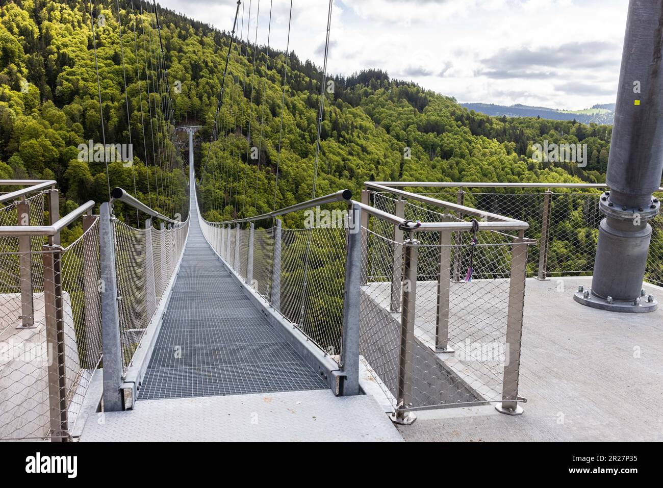 Todtnau, Germany. 17th May, 2023. A suspension bridge crosses a valley ...