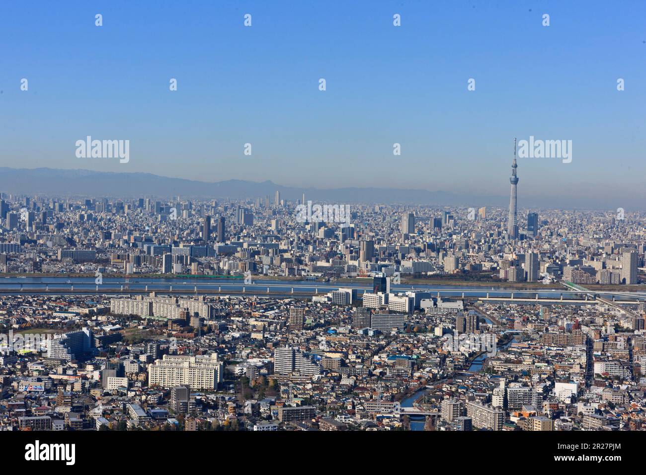 Skytree, Arakawa and Metropolitan Expressway Wangan line Stock Photo ...