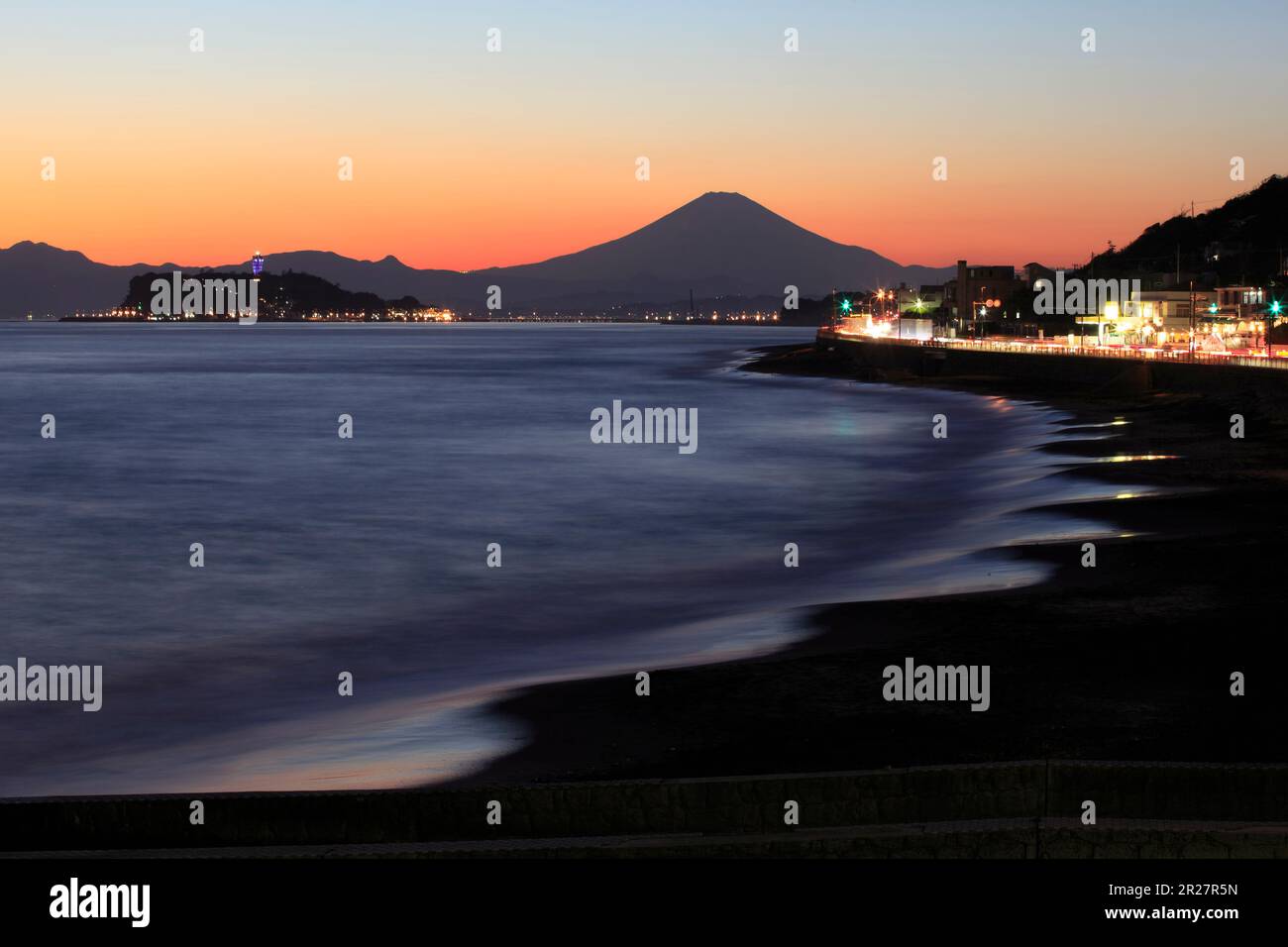 Mt. Fuji and Enoshima in the evening Stock Photo - Alamy
