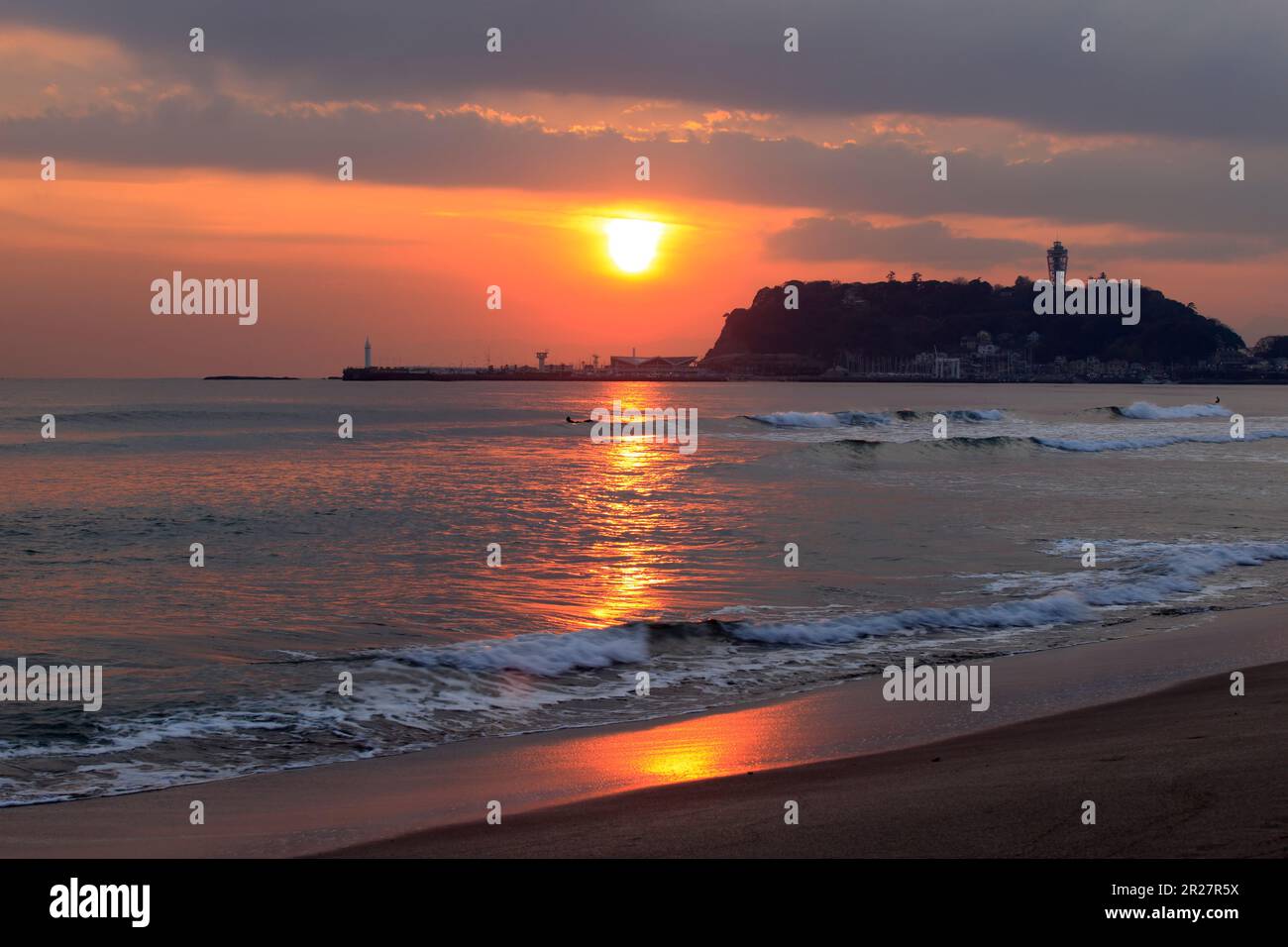 Sunset and Enoshima Stock Photo - Alamy