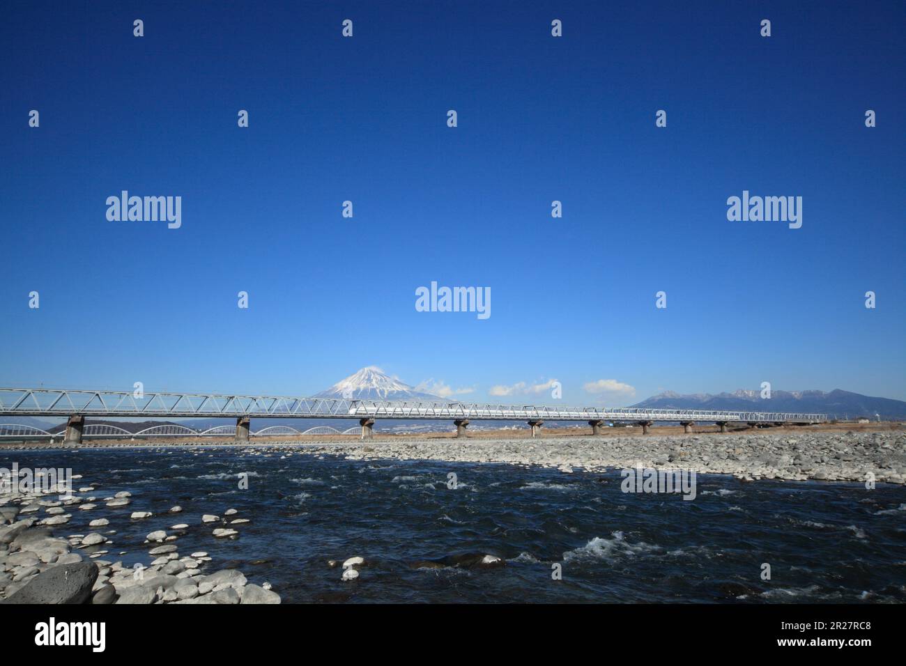 Bridge, Shinkansen and Mount Fuji and Fuji River Stock Photo - Alamy