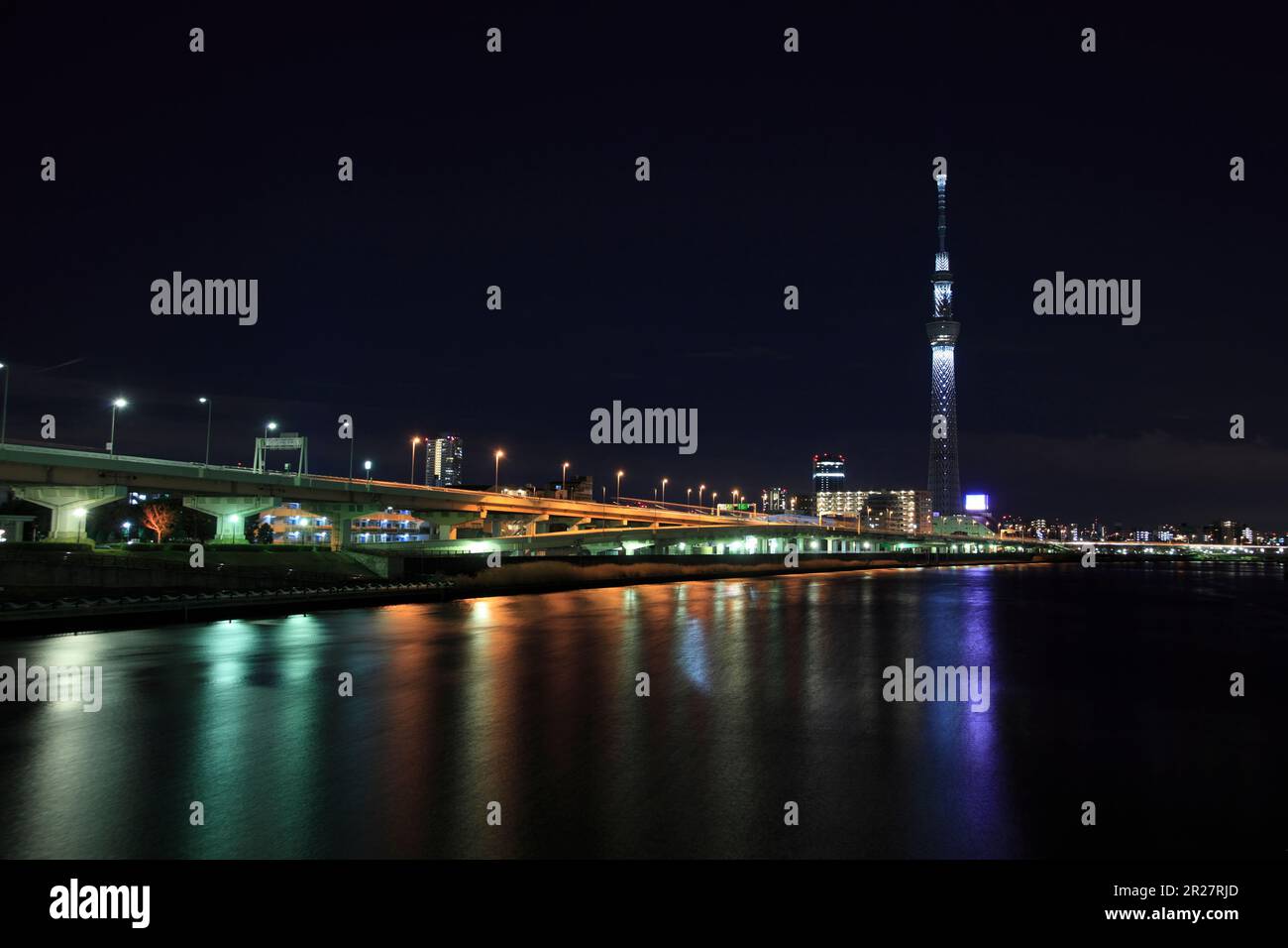 The Sumida River and Sky Tree Illuminated Stock Photo - Alamy