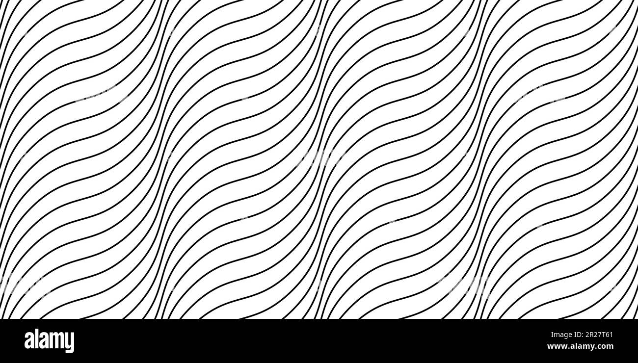 Undulate lines seamless pattern. Wave stripes repeating background. Black and white diagonal ...