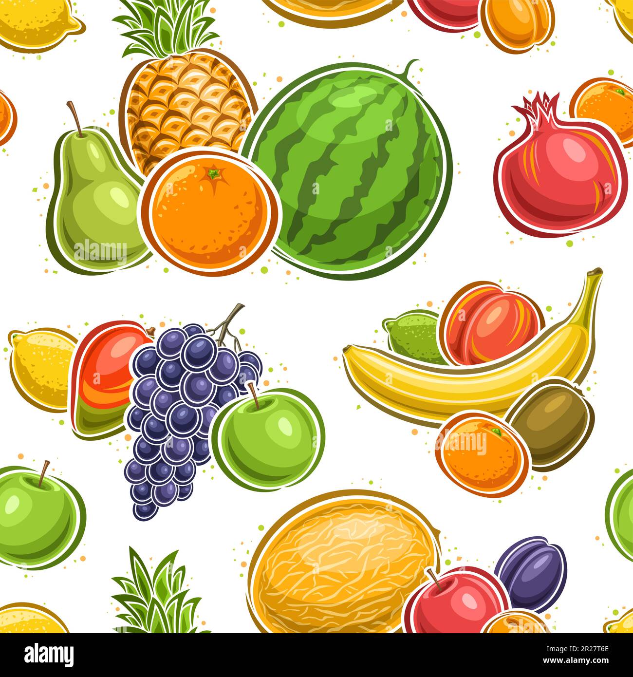 Vector Fruit Seamless Pattern, decorative repeat background with ...