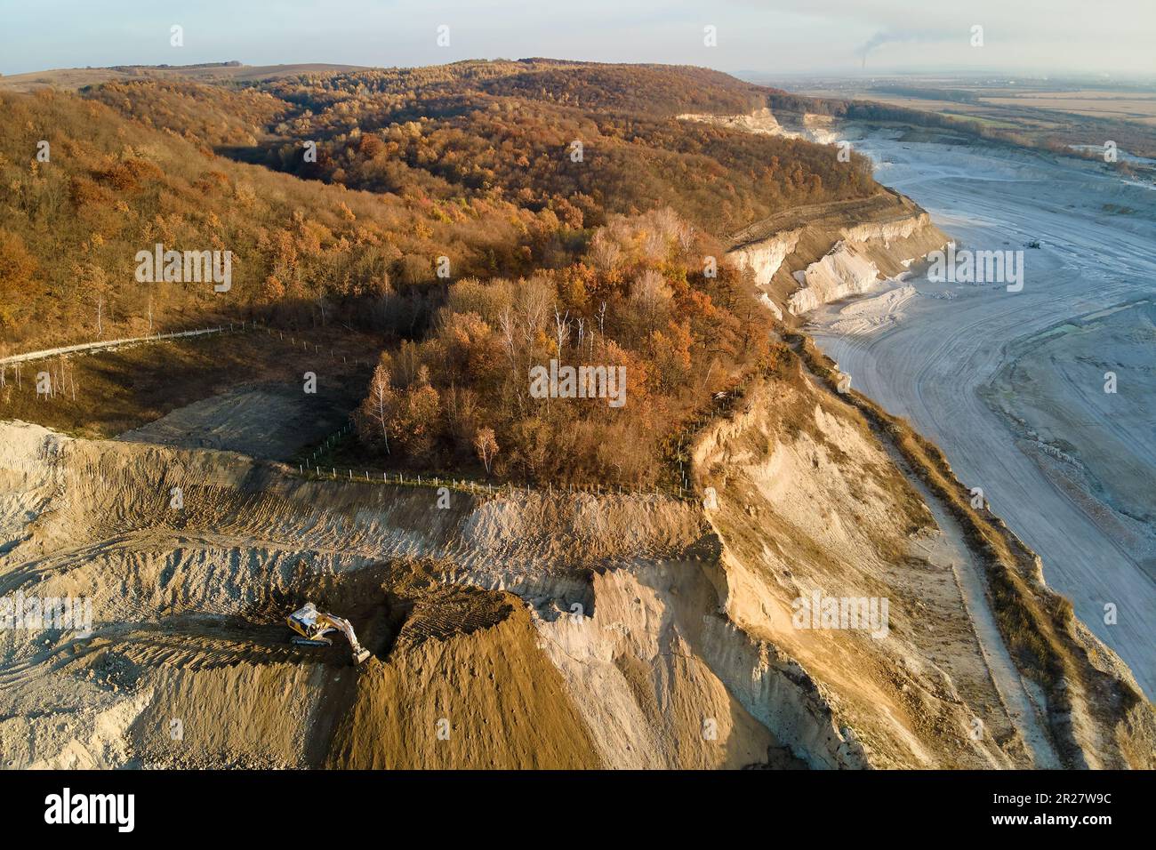Aerial view of open pit mining site of limestone materials for ...