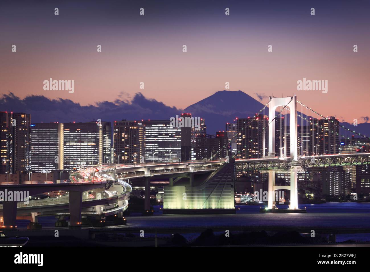 Night view of Mt. Fuji and the Rainbow Bridge Stock Photo - Alamy