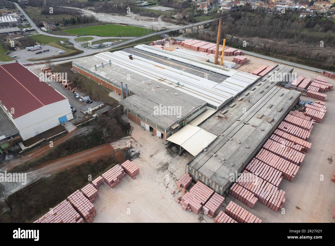 drone view of brick stock outside a big factory in small town Stock ...