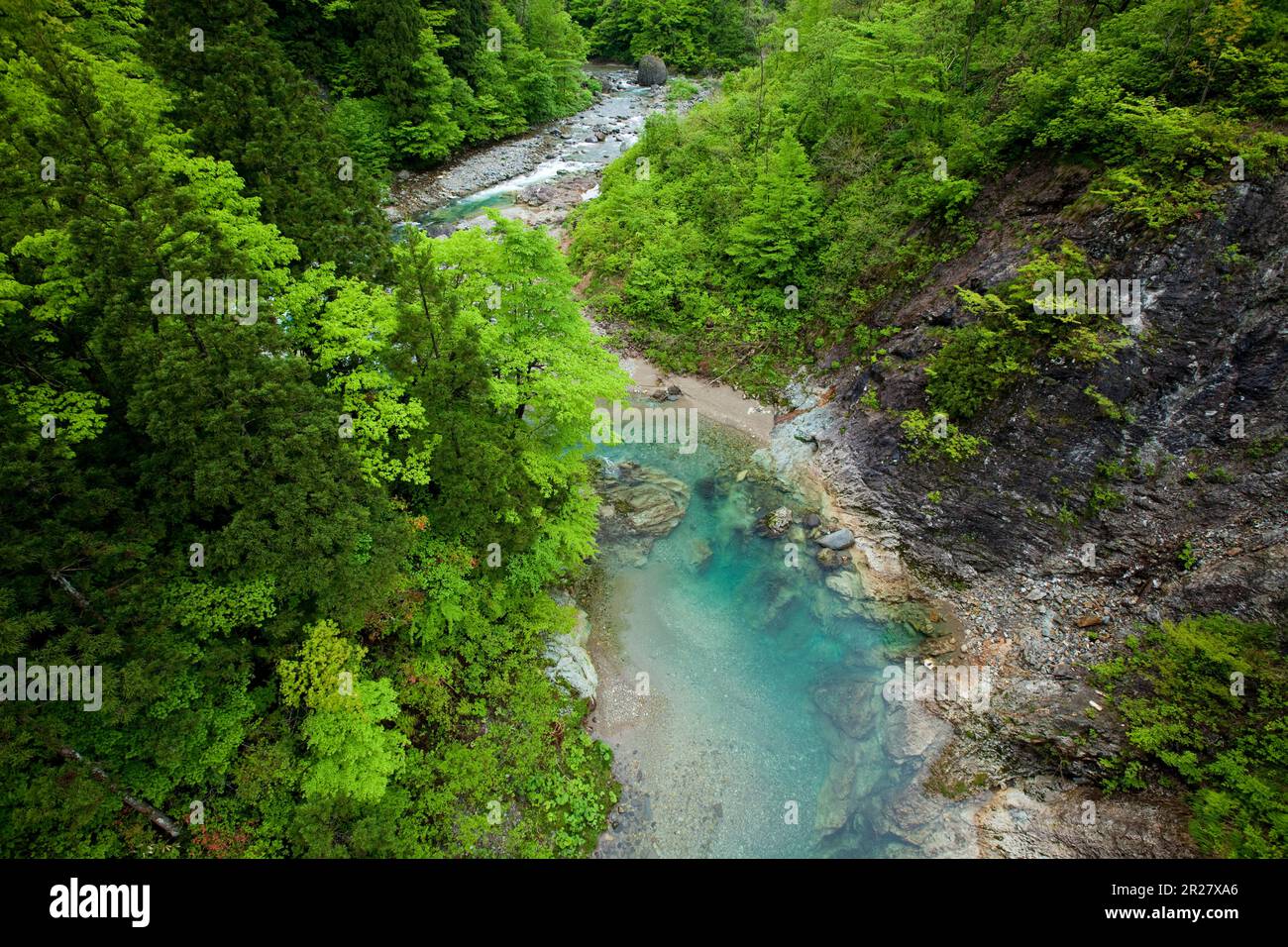 Clear mountain stream among the mountains, Shirakami-Sanchi Stock Photo ...