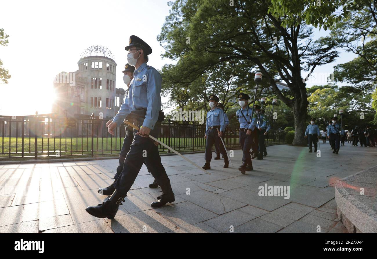 Prefectural police officers patrol around the A-Bomb Dome ahead of the ...