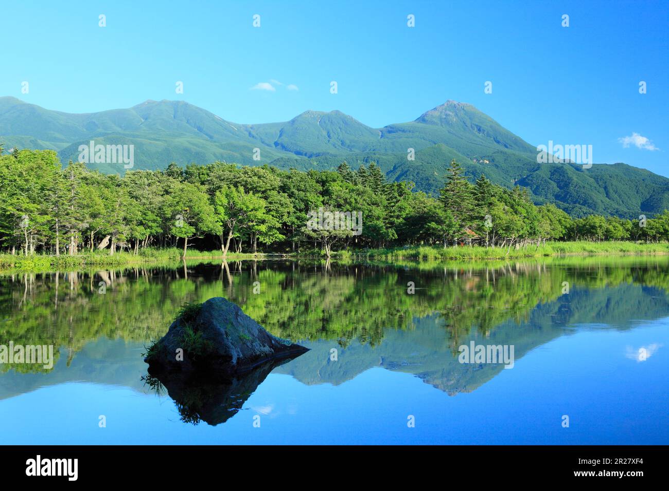 First lake, and Shiretoko mountain range, Shiretoko Five Lakes Stock ...
