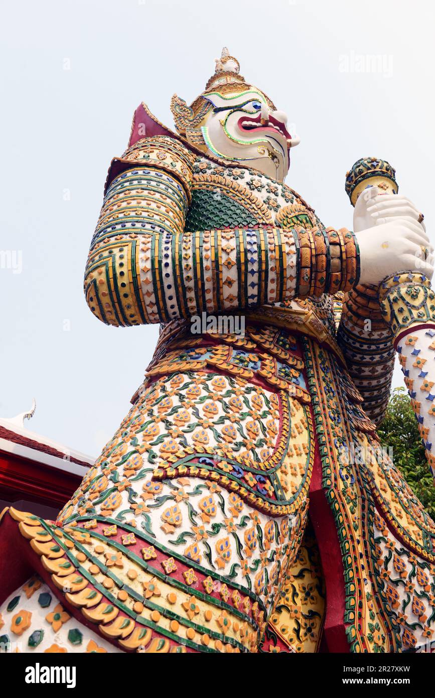 The sculptures of two mythical giant demons, Thotsakan and Sahatsadecha ...