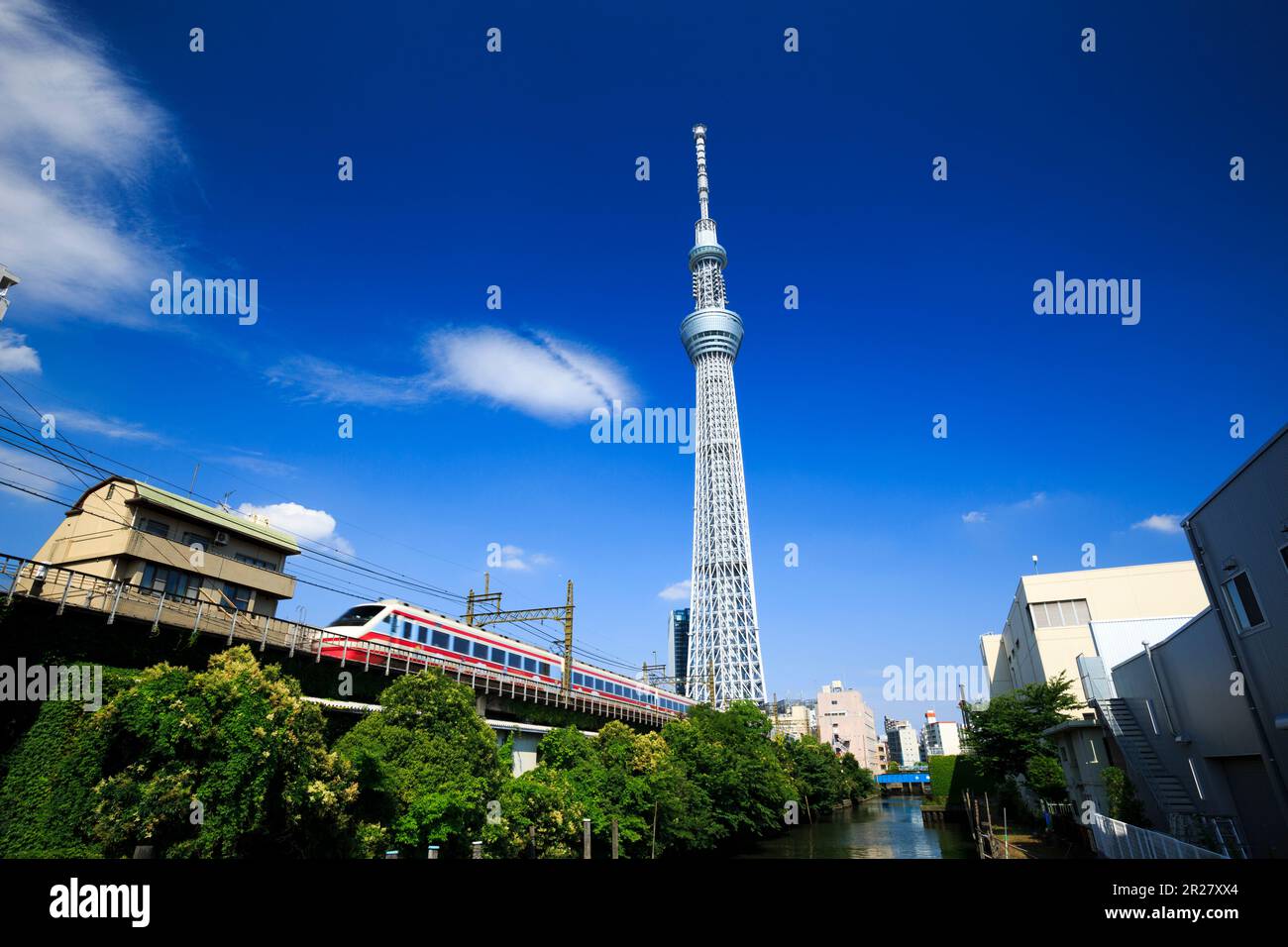 Tokyo Sky Tree, Tobu Isesaki Line and Kitajikkengawa River Stock Photo ...
