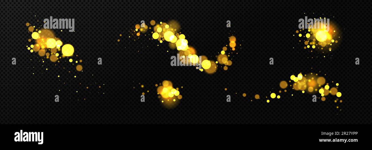 Realistic set of blurred yellow lights sparkling on black background ...