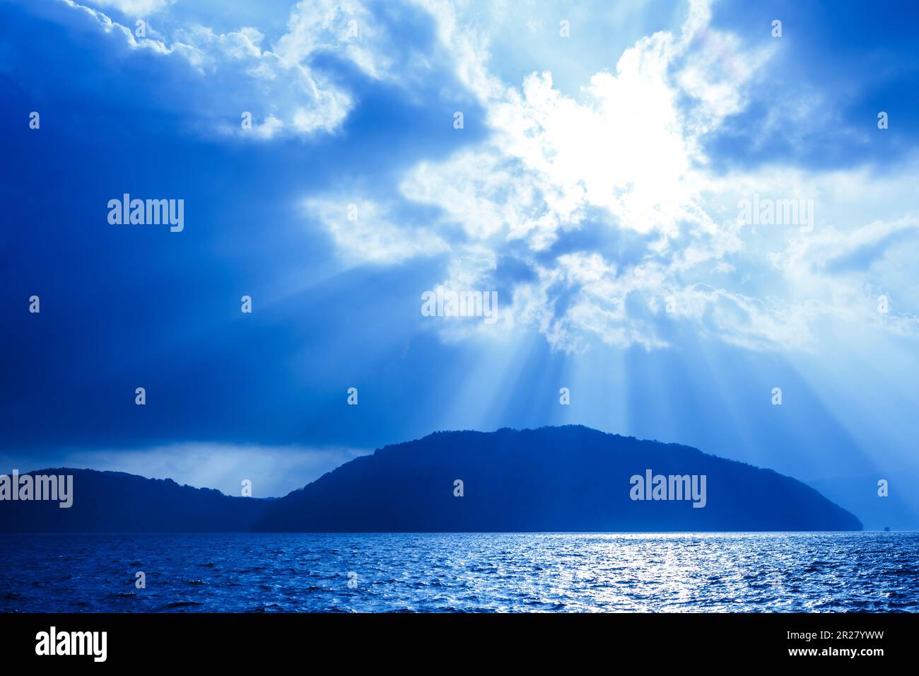 Towada and crepuscular rays Stock Photo - Alamy
