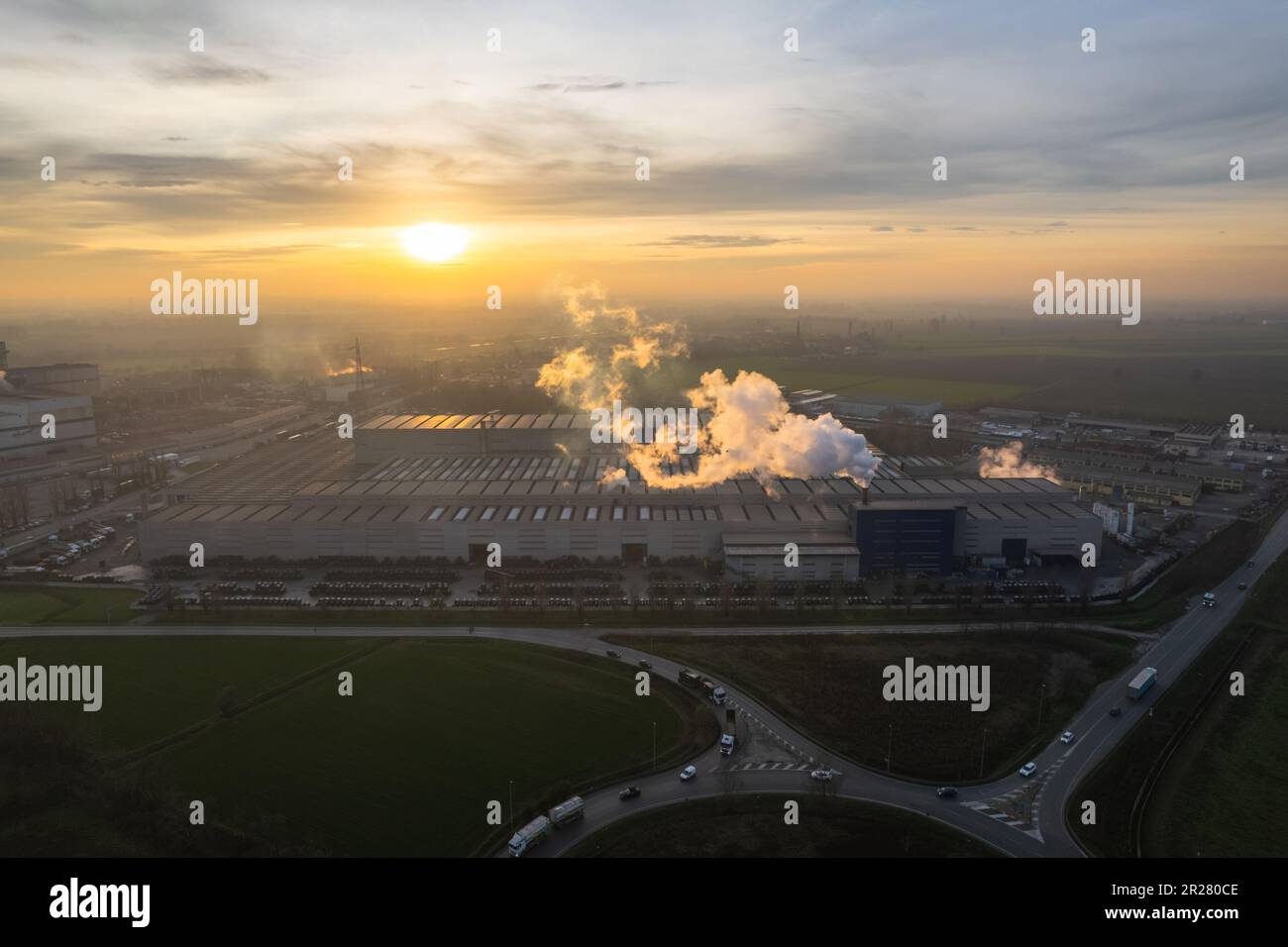 Cremona, Italy - January 2022 Drone aerial view of Arvedi working steel ...