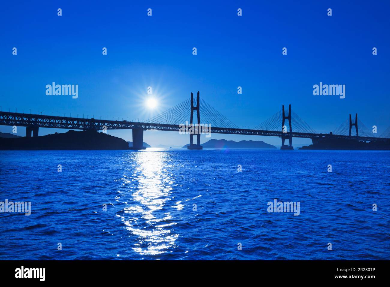Seto-Ohashi bridge and the sunset, Iwakurojima Bridge Stock Photo - Alamy