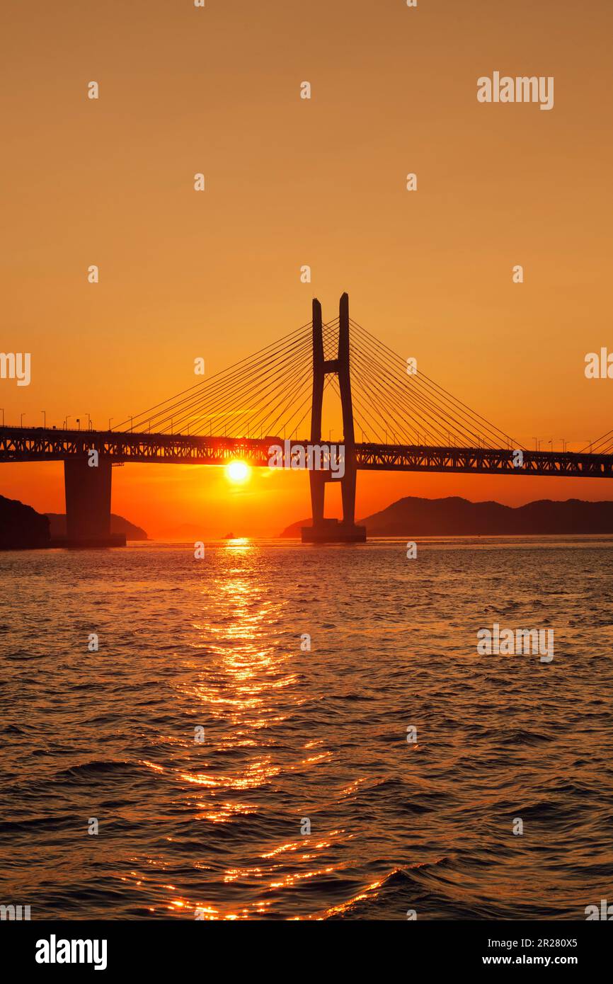 Seto-Ohashi bridge and the sunset, Iwakurojima Bridge Stock Photo - Alamy