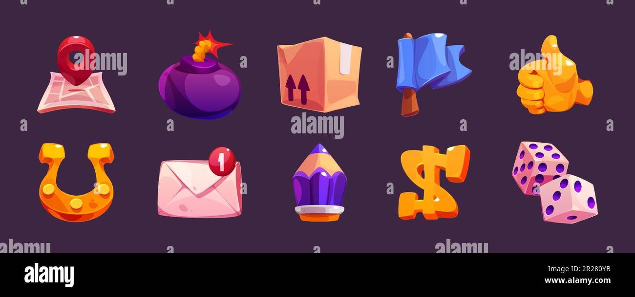Web icons, symbols for game or casino with mail, delivery box, money ...