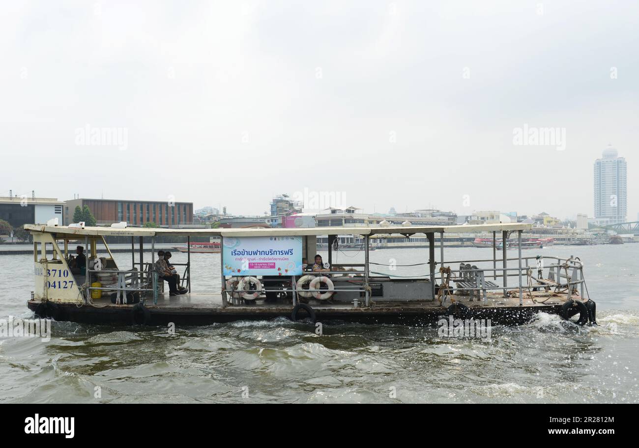 A small ferry on the Chao Phraya river transportation. Bangkok ...