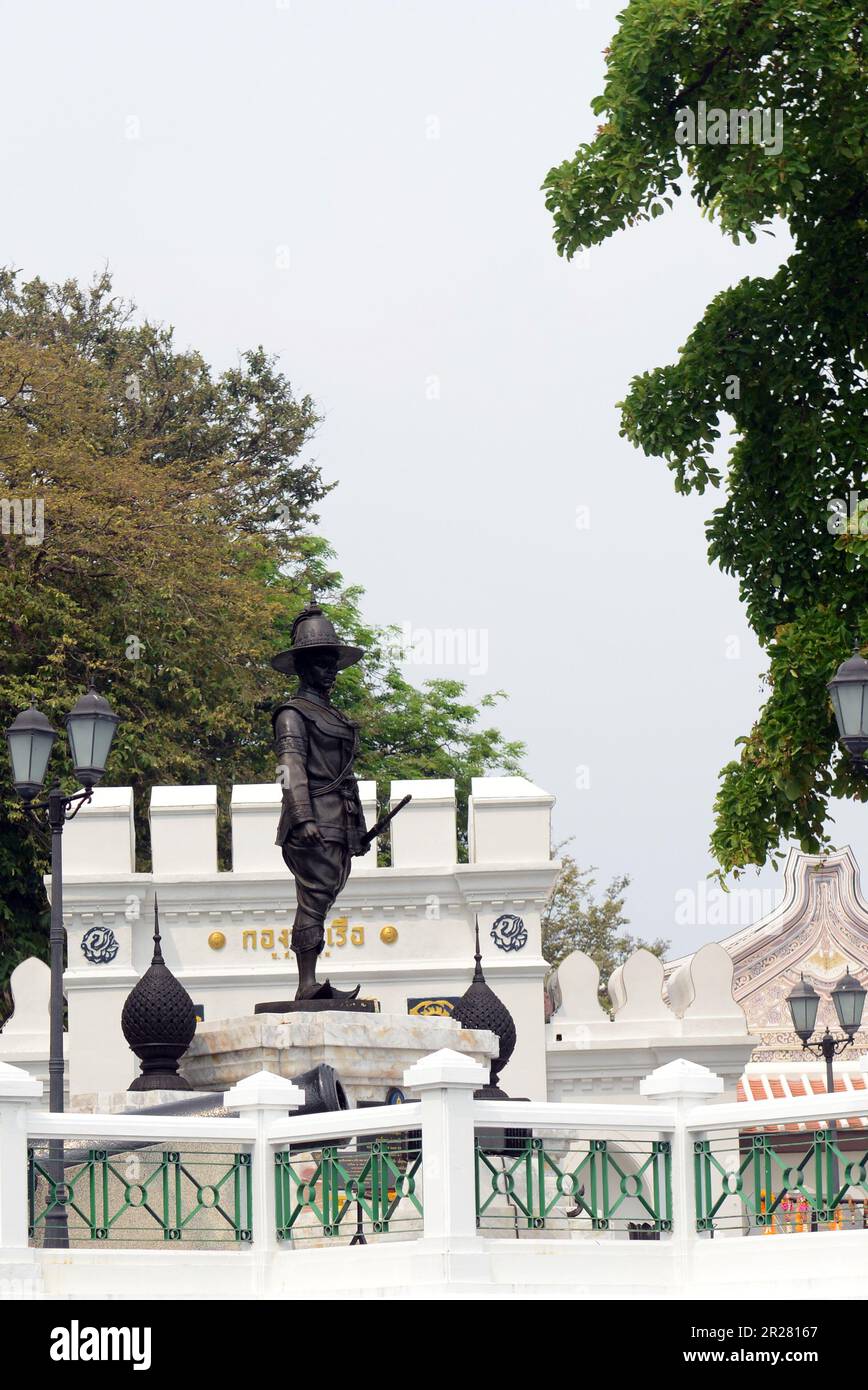 Statue of King Taksin the Great on the bank of the Chao Phraya river in ...