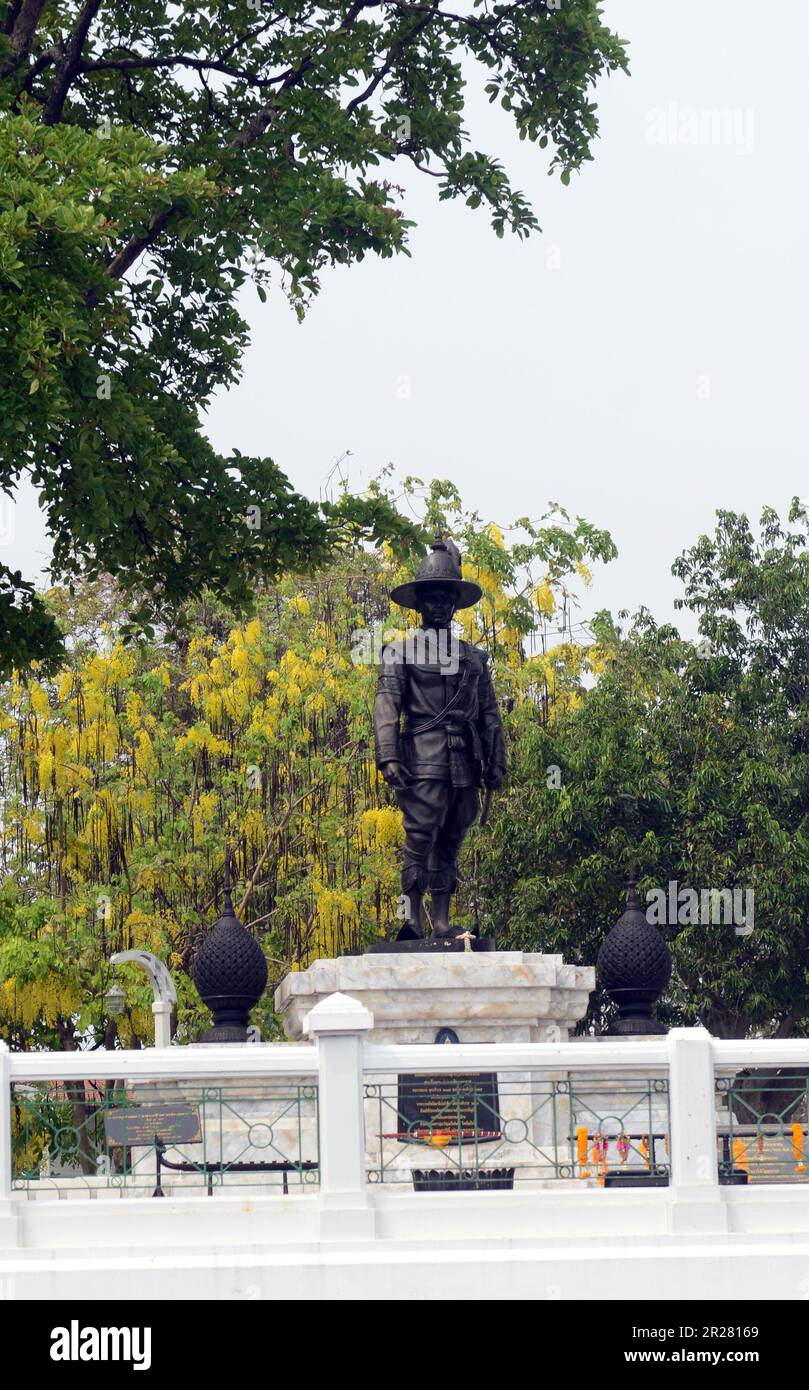 Statue of King Taksin the Great on the bank of the Chao Phraya river in ...