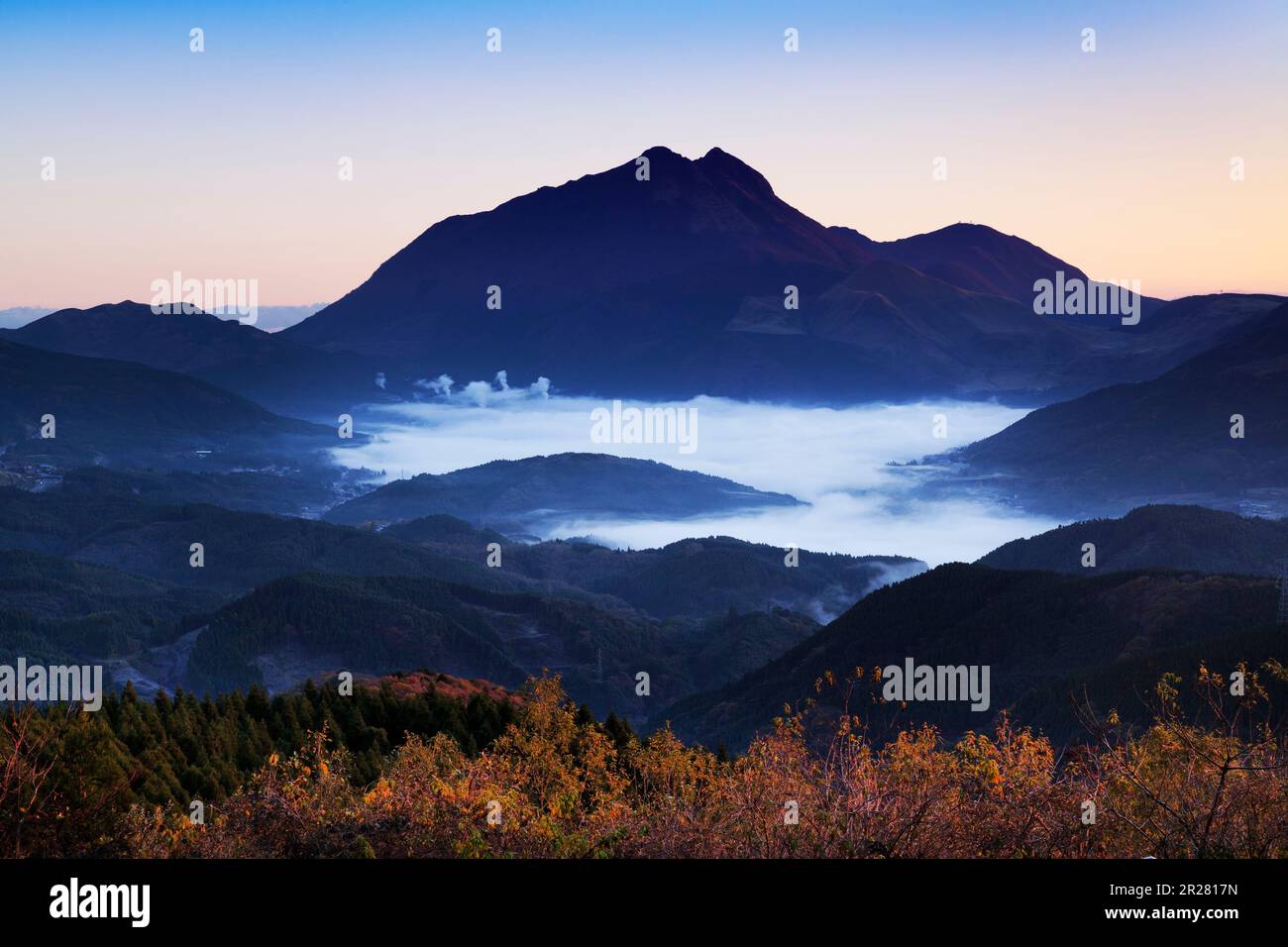 Morning Yufuin and Mt. Yufudake Stock Photo - Alamy