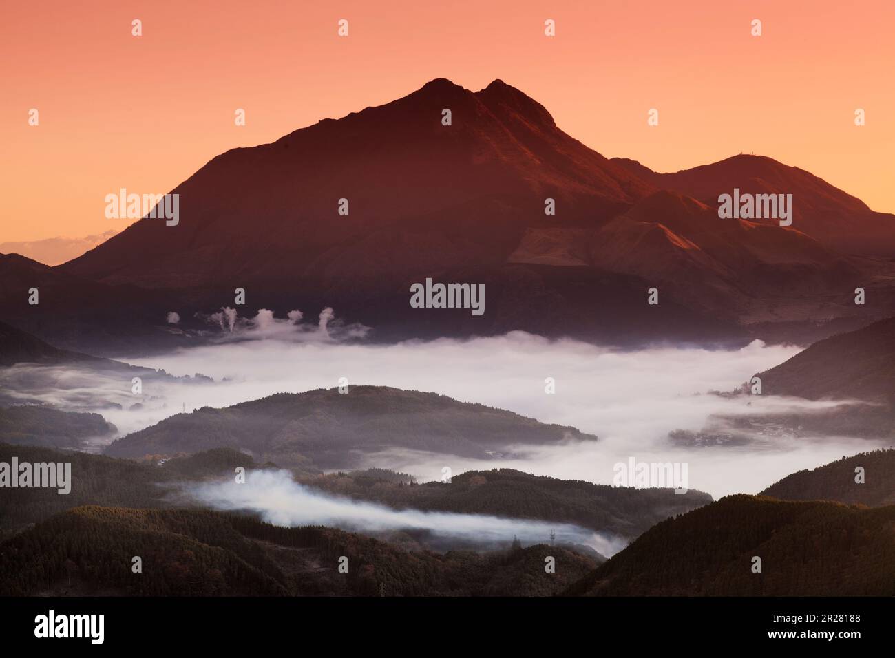 Morning Yufuin and Mt. Yufudake Stock Photo - Alamy