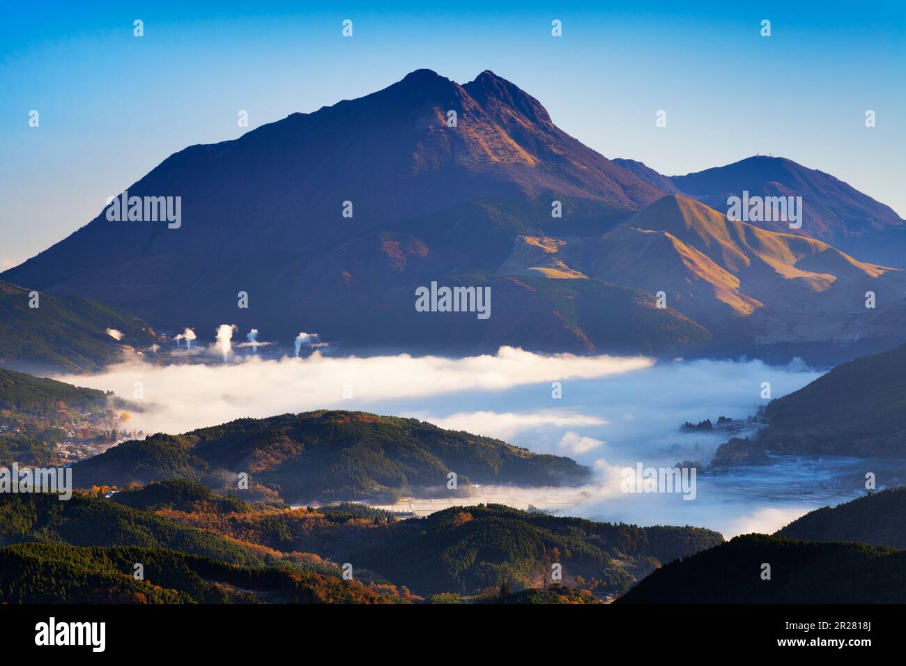Morning Yufuin and Mt. Yufudake Stock Photo - Alamy