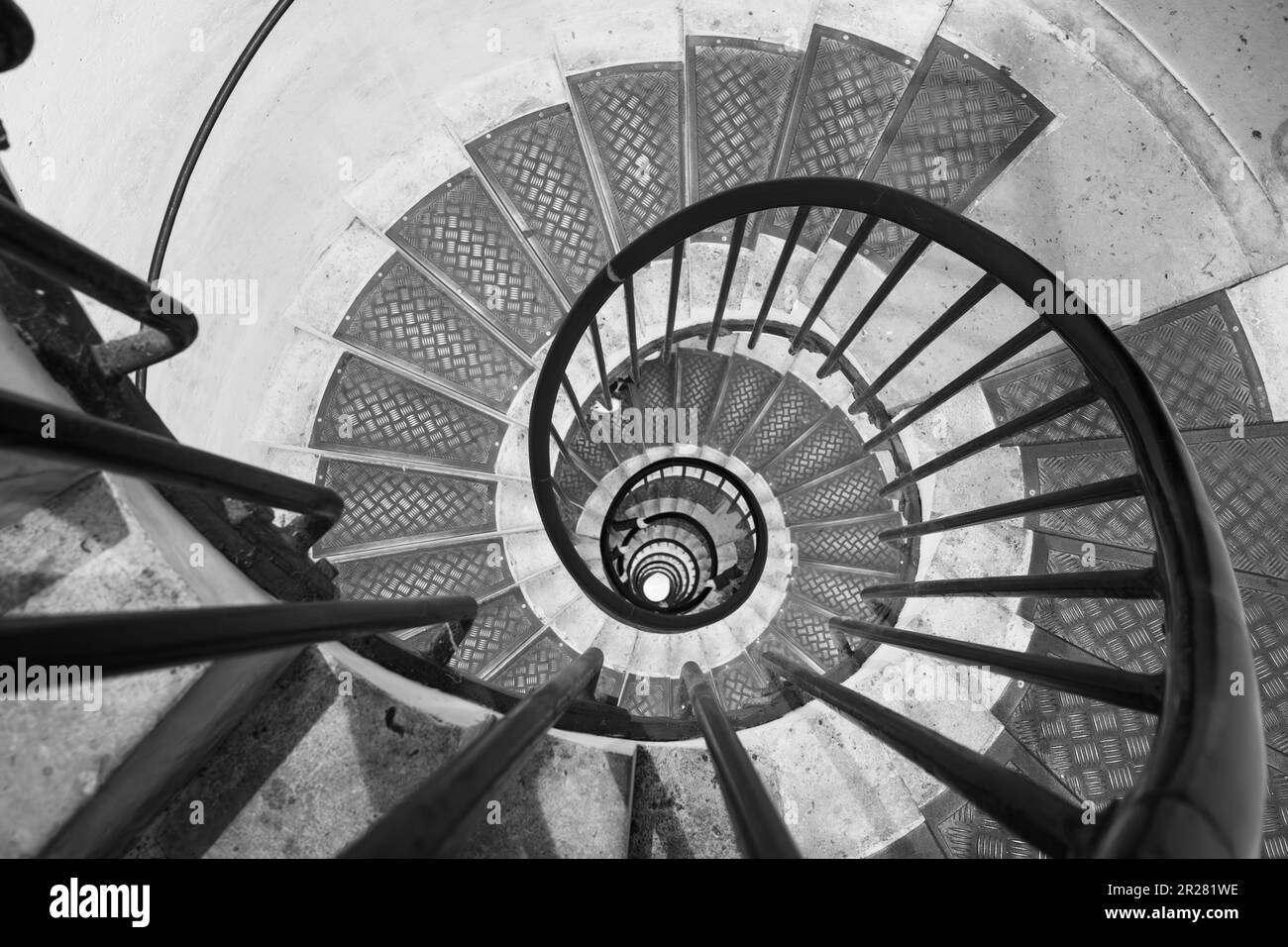 Old vintage spiral staircase. Black and white photography Stock Photo ...